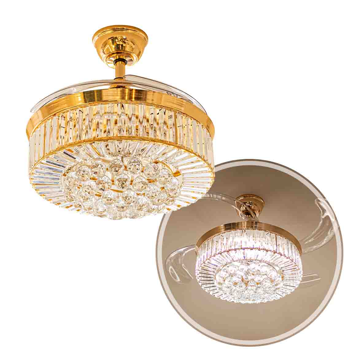 Plafon AIR CLASS Dourado Transparente LED 60W C/ Ventilador Opus 85612